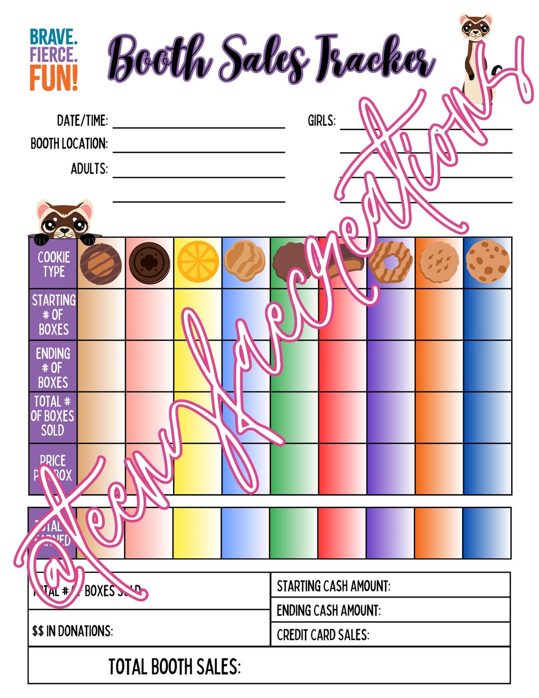 2026 Girl Scout Cookie Themed Cookie Booth Tracker and Tally Sheet PDF ...