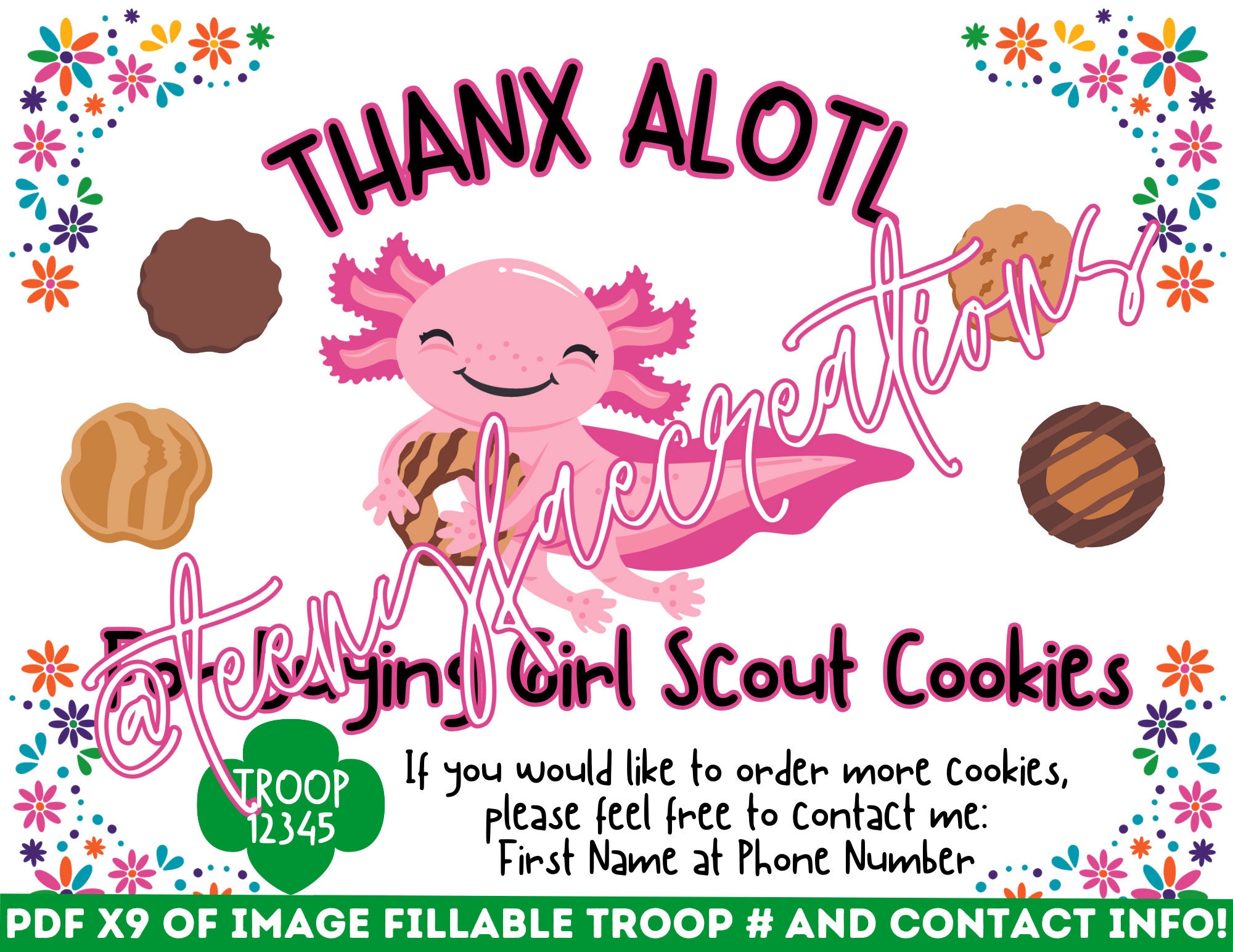 2024 Girl Scout Cookie Theme Thank You Notes Thanx Alotl (Instant ...