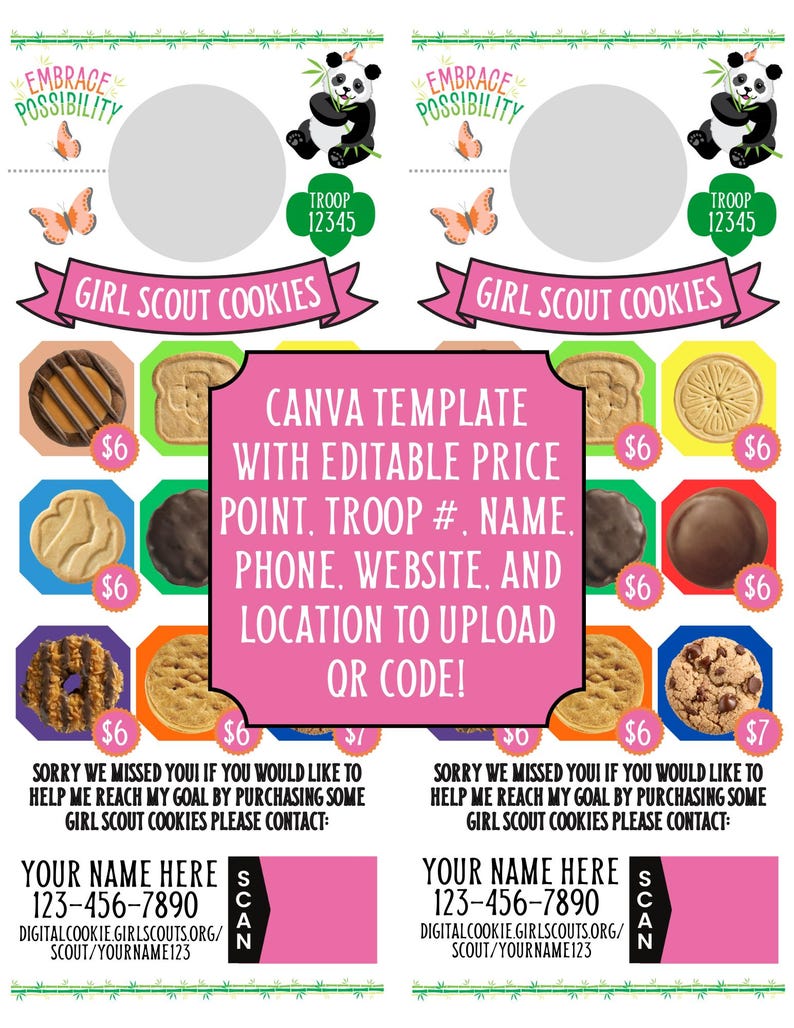 2025 Girl Scout Cookie Door Hanger (ABC Baker) Editable - Etsy