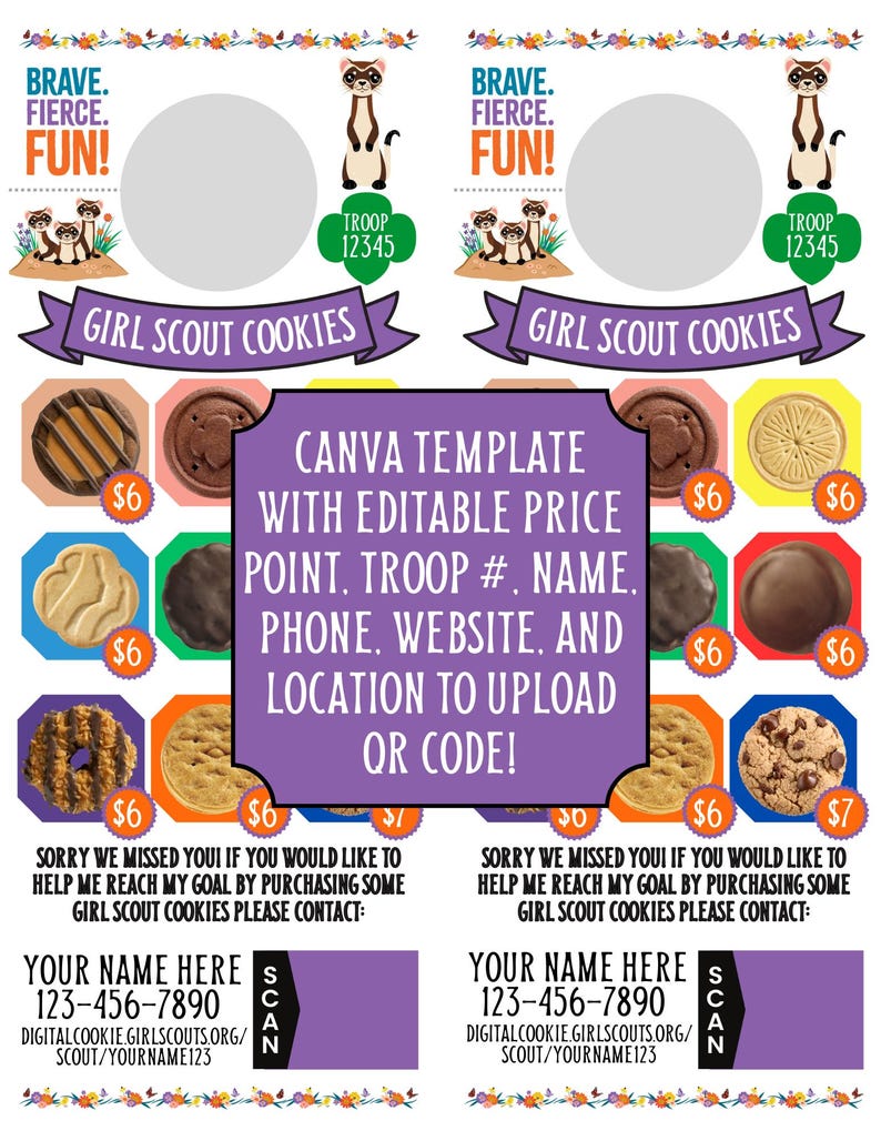 2026 Girl Scout Cookie Door Hanger (ABC Baker) Editable - Etsy