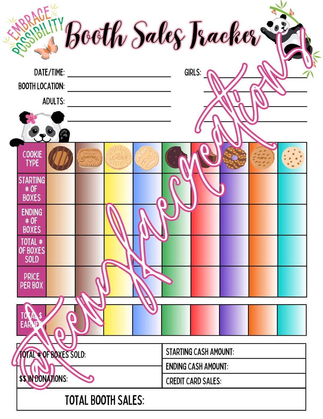2025 Girl Scout Cookie Themed Cookie Booth Tracker and Tally Sheet PDF ...