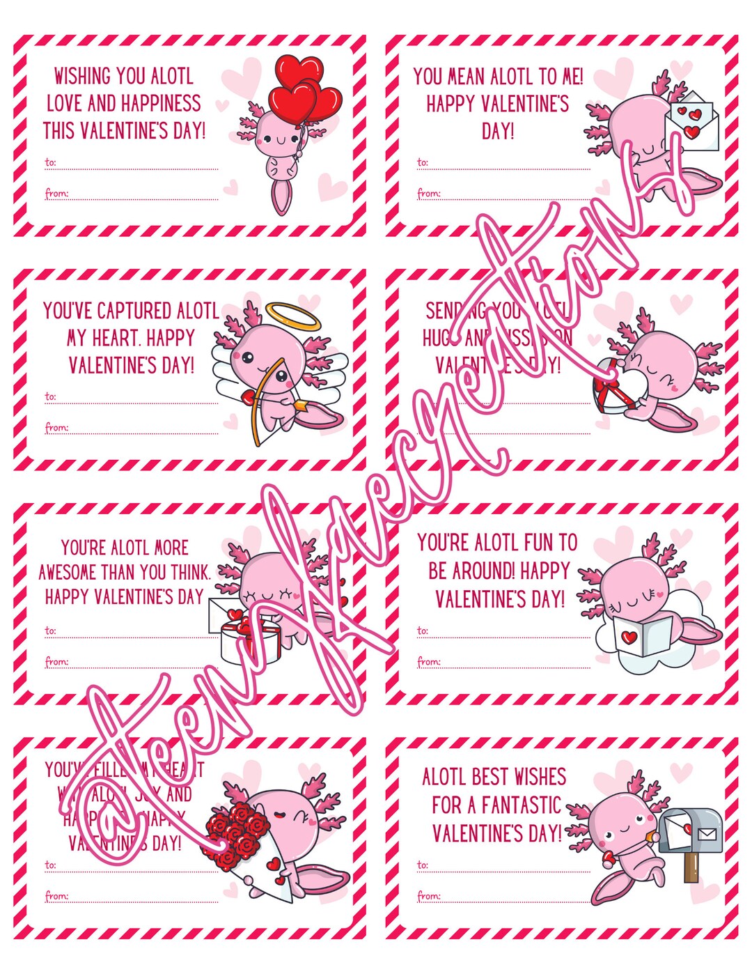 Axolotl Valentine's Day Cards Printable PDF - Etsy UK
