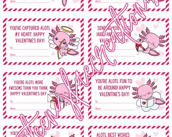 Printable Axolotl Valentine's Day Cards for Kids, Classroom Valentine ...