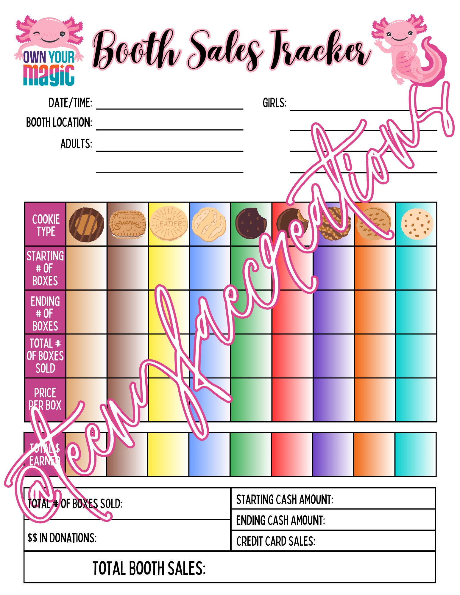2024 Girl Scout Cookie Themed Cookie Booth Tracker and Tally Sheet PDF ...