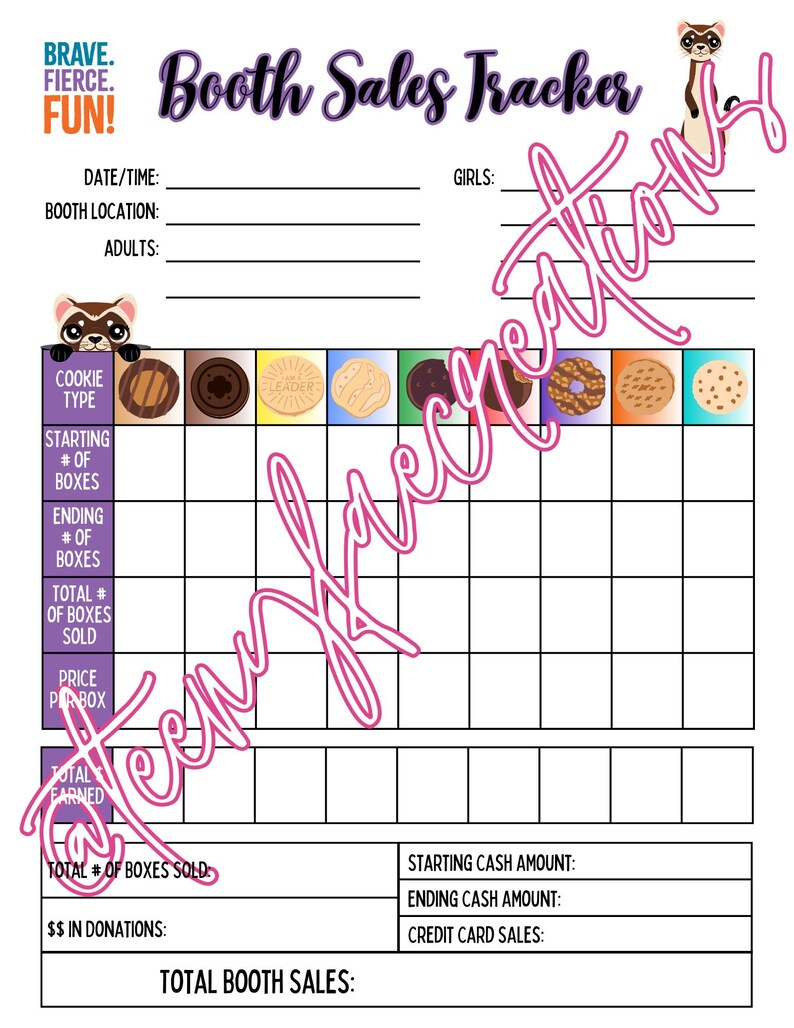 2026 Girl Scout Cookie Themed Cookie Booth Tracker and Tally Sheet PDF ...