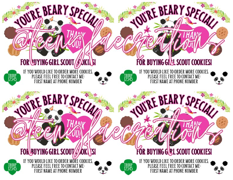 2025 Girl Scout Cookie Theme Thank You Notes You're Beary Special ...