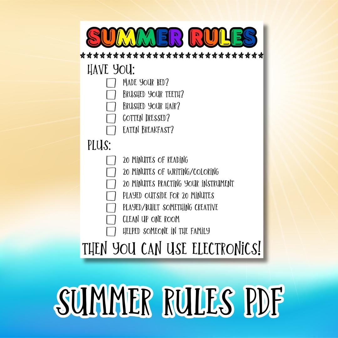 Summer Rules Checklist - Etsy