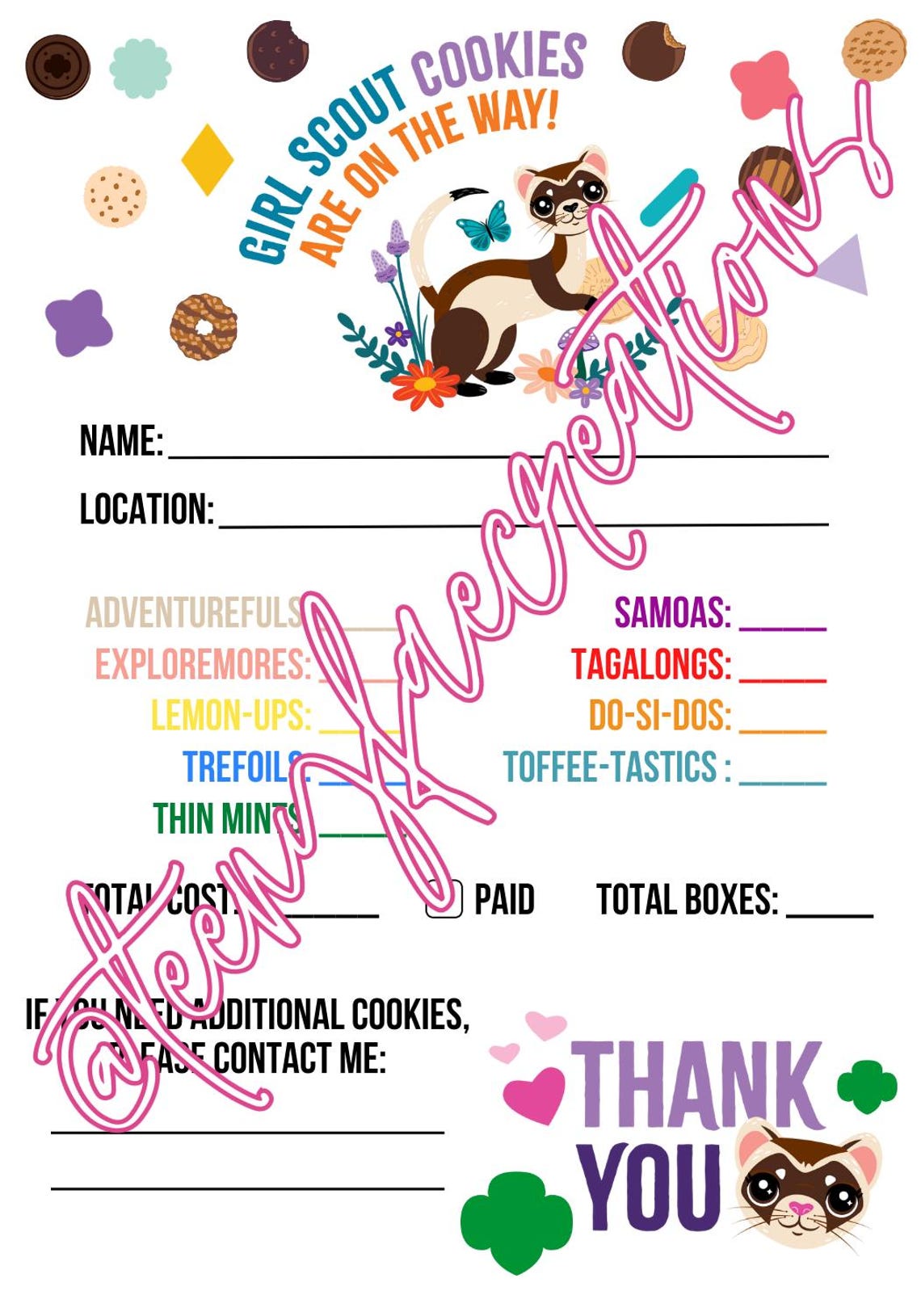 2026 Girl Scout Cookie Order/delivery Form (LBB Cookies) - Etsy