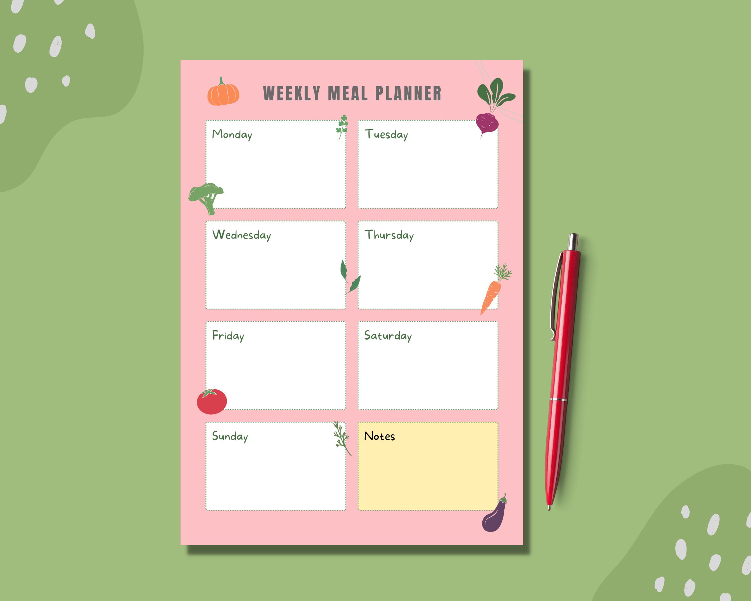 Weekly Mean Planner Printable Daily Meal Planner Meal - Etsy