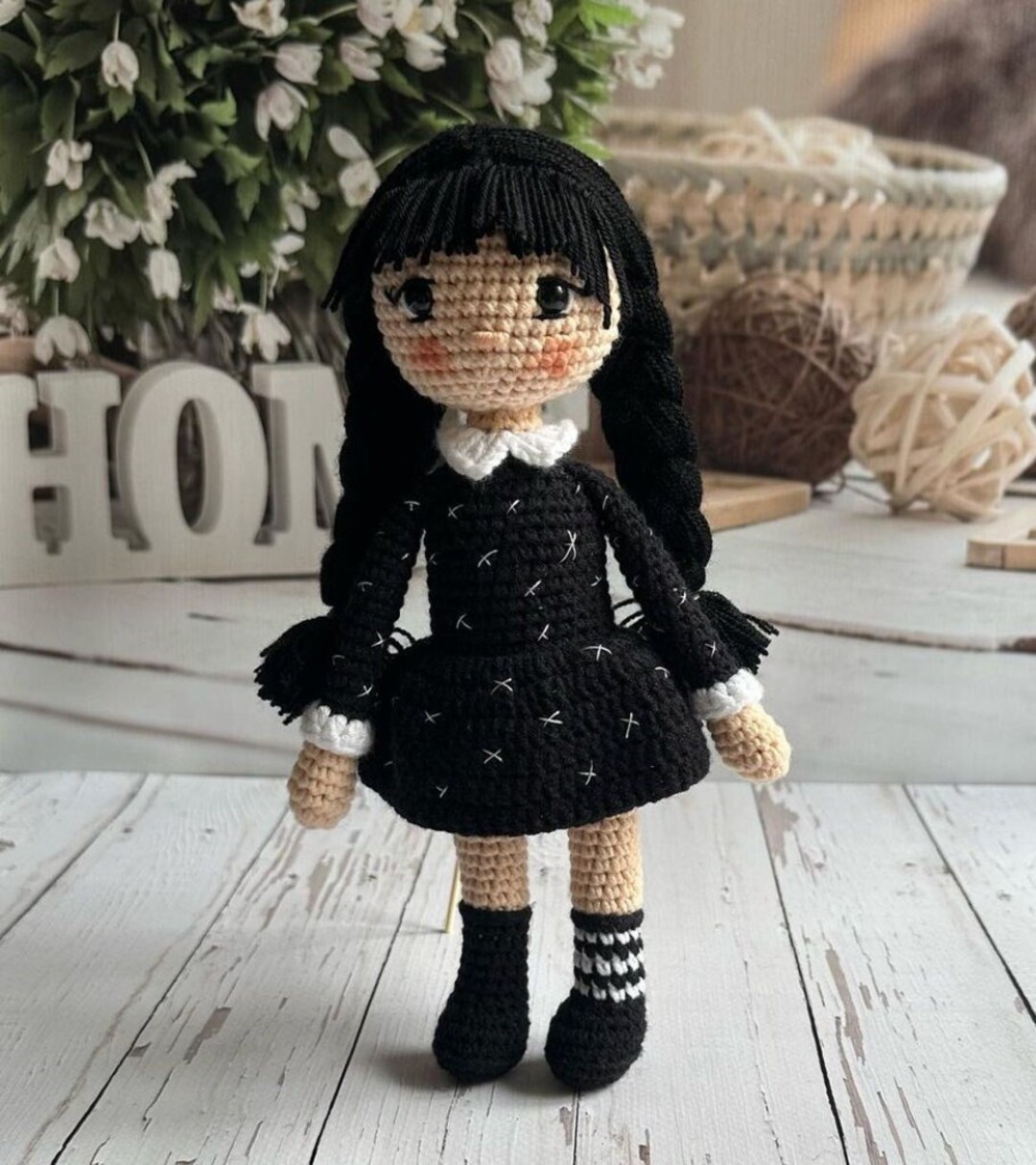Handmade Amigurumi Gothic Girl Doll, Crochet Dark Academy Doll ...