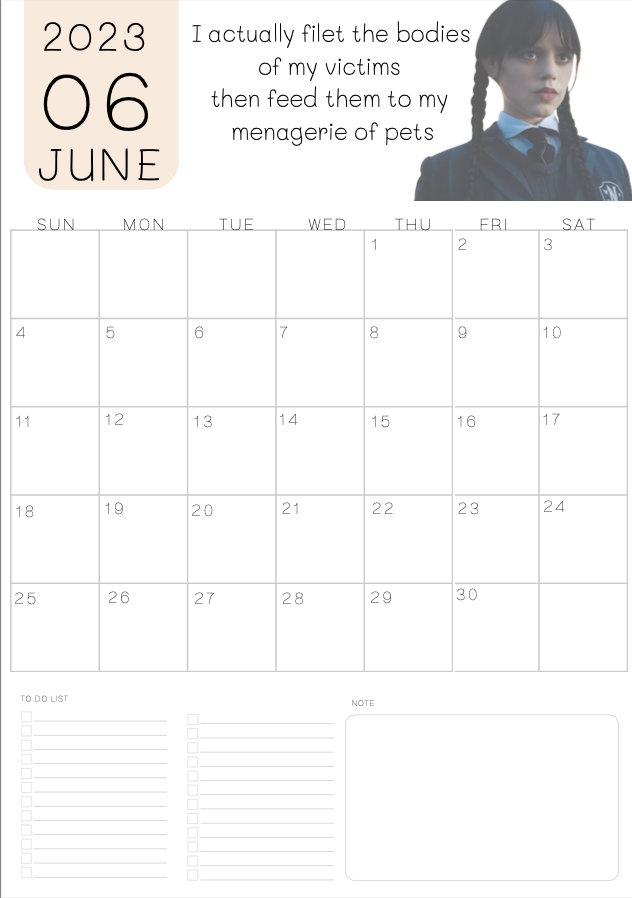 Wednesday Addams 2023 Calendar With Pictures and Quotes - Digital Copy ...