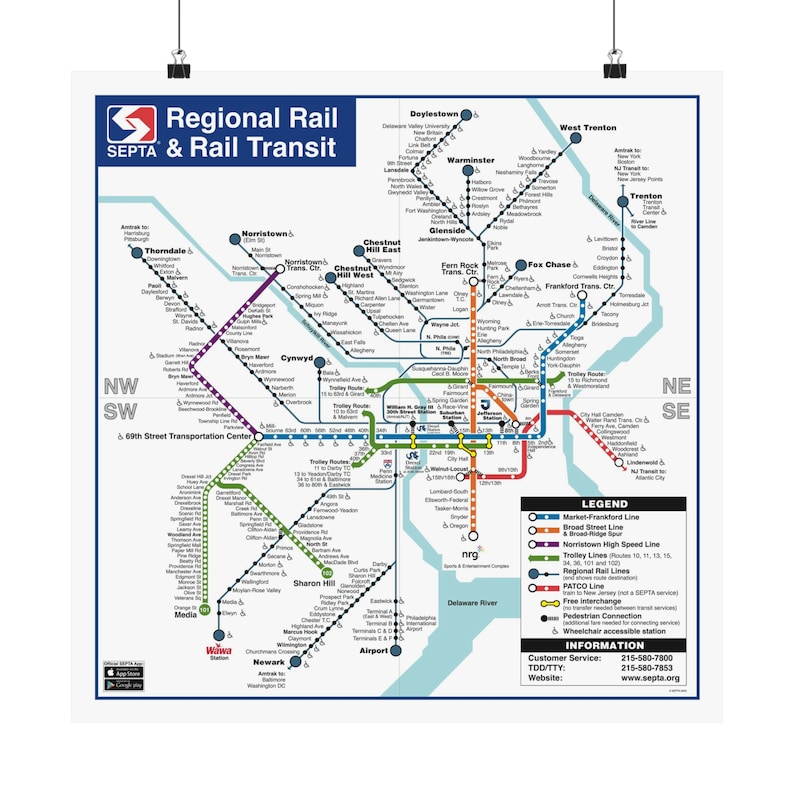SEPTA Transportation Map Philly Philadelphia - Etsy