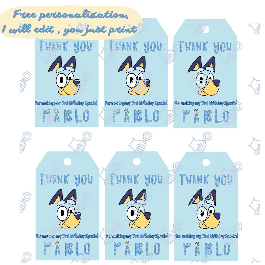 Bluey Favor Thank You Tag Bluey Birthday Party Favor Tag Bluey - Etsy
