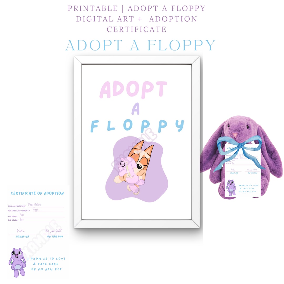 Adopt a Floppy Certificate of Adoption Blue Birthday Bingo - Etsy Australia