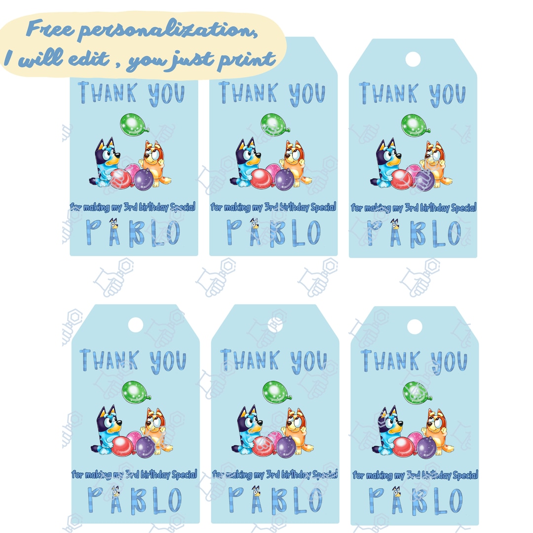 Bluey faveur Merci Tag Bluey Birthday Party Favor Tag bluey - Etsy France