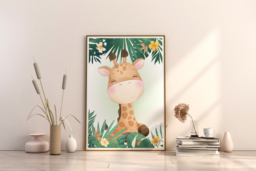Boho Cute Giraffe Wall Art, Watercolor Wall Art, Zebra and Lion, Cute ...