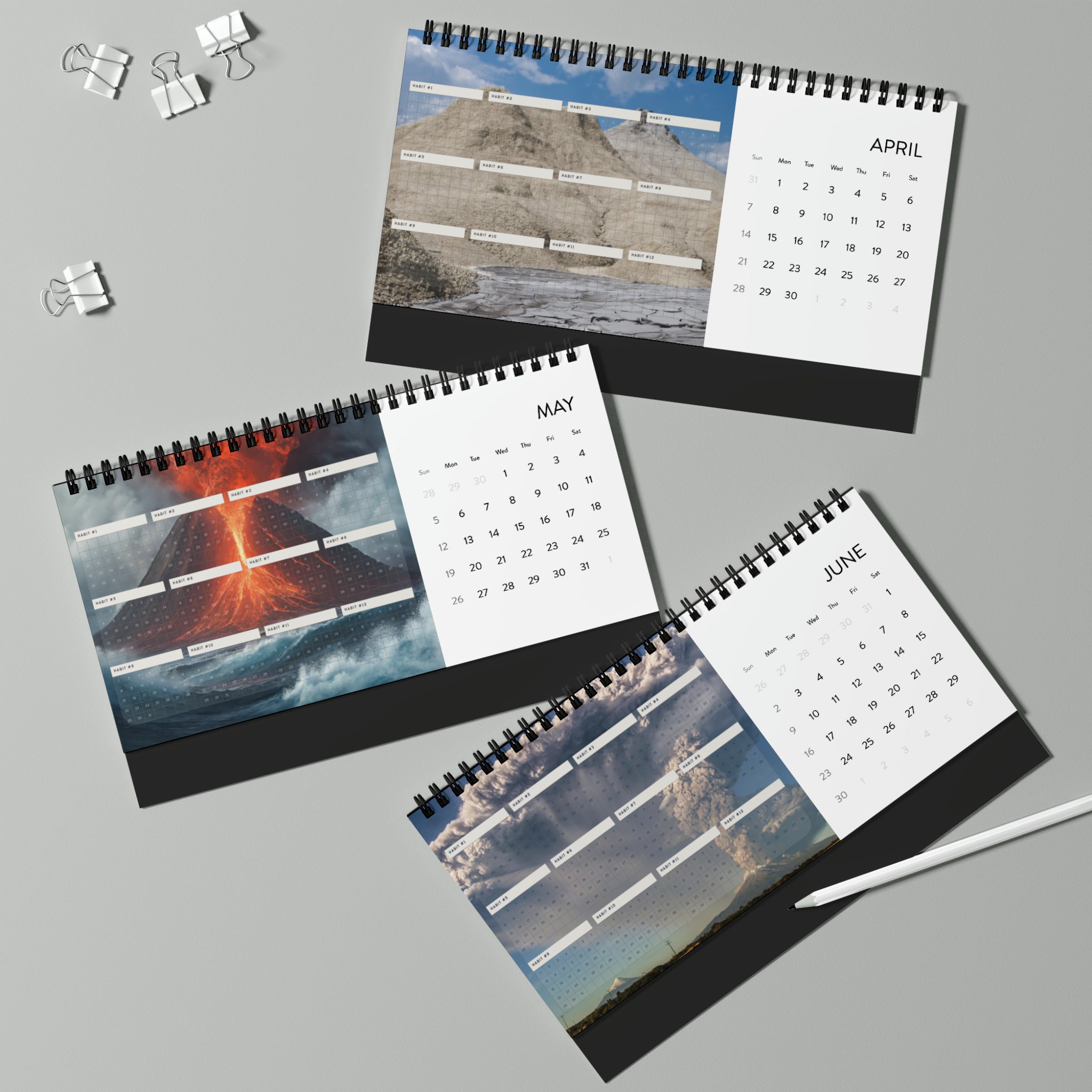 Volcano Desktop Motivational Calendar 2024 Grid - Etsy
