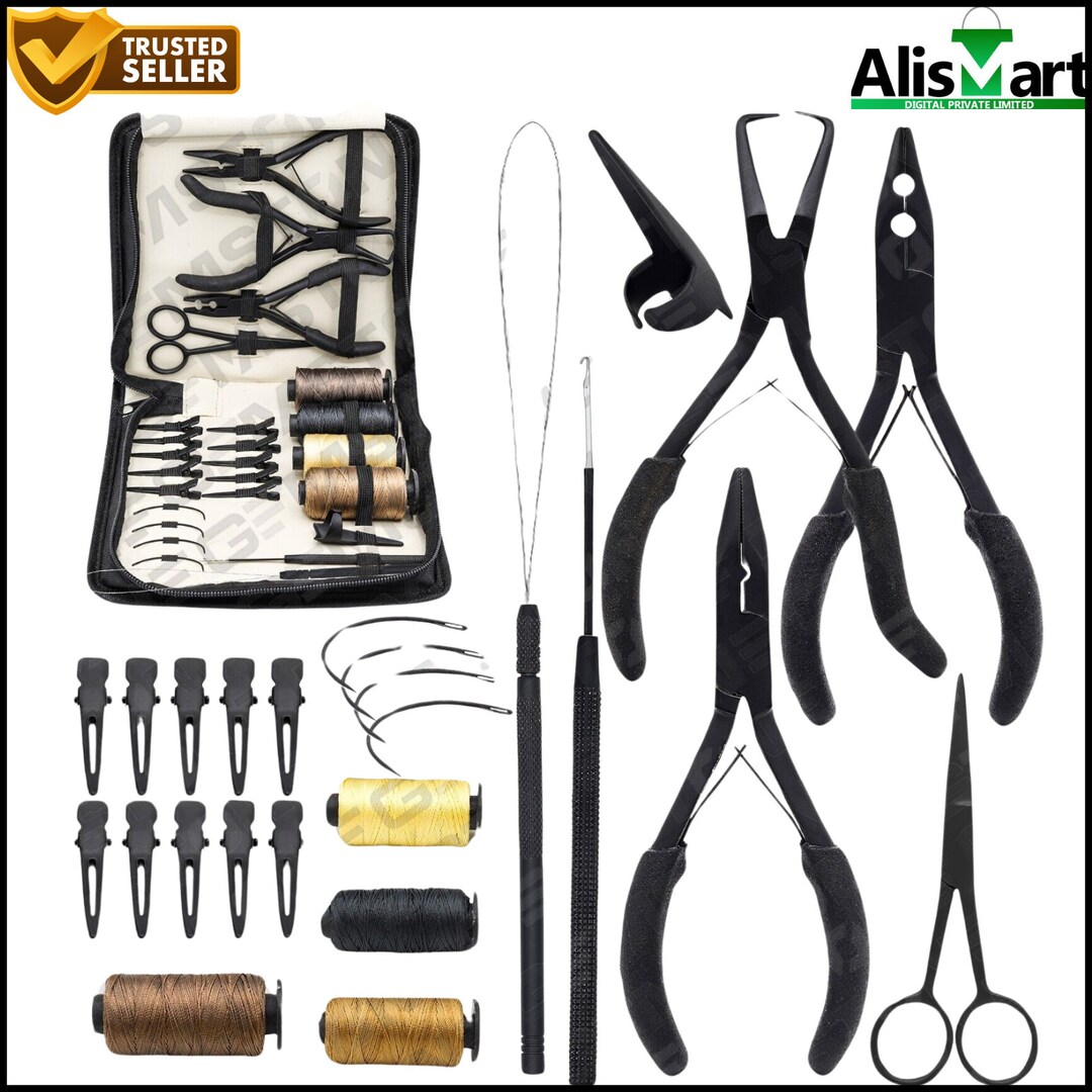 Hair Extension Pliers and Thread Tools Kit With Hair Parting Section ...