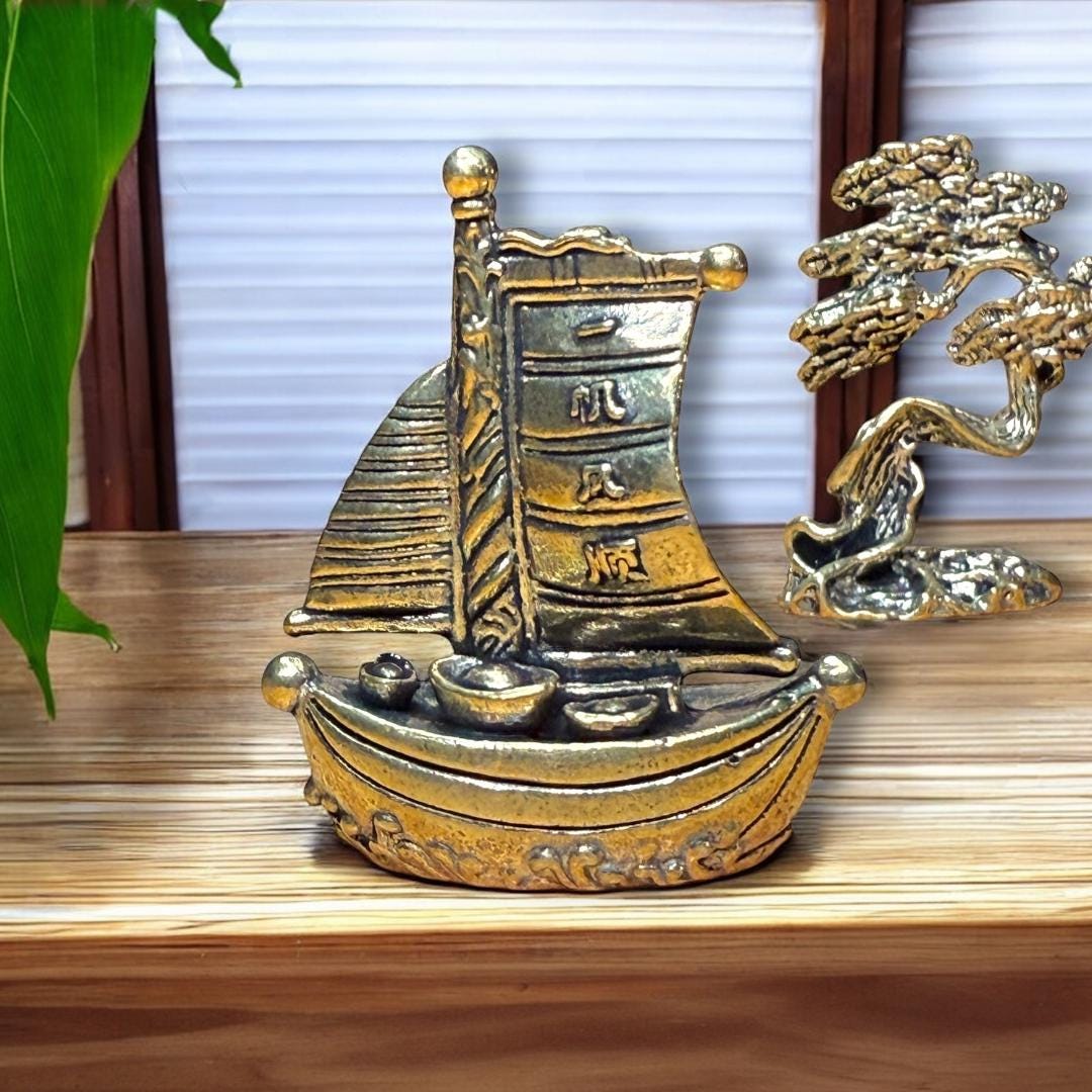 Mini Chinese "junk" Ship Solid Brass | Gold Ingot Lucky Charm | Feng ...