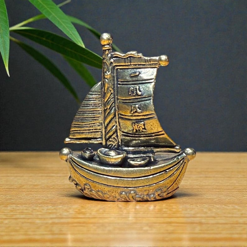 Mini Chinese "junk" Ship Solid Brass | Gold Ingot Lucky Charm | Feng ...