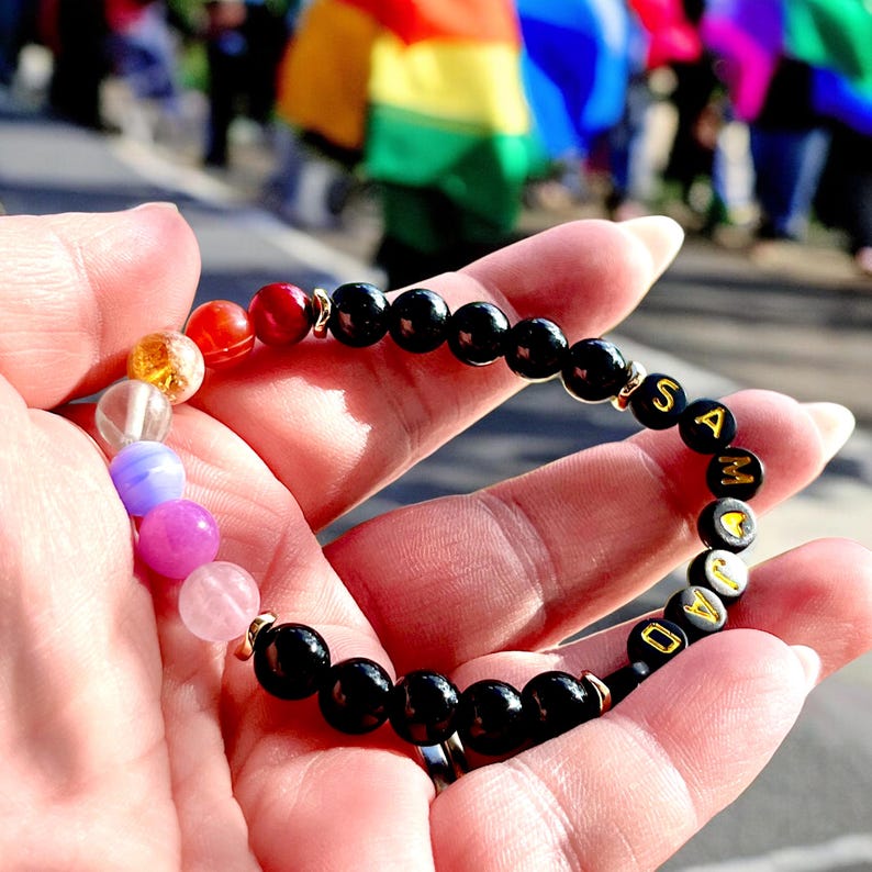Personalized Rainbow Stone Pride Bracelet: LGBTQ+ Ally Jewelry - Etsy