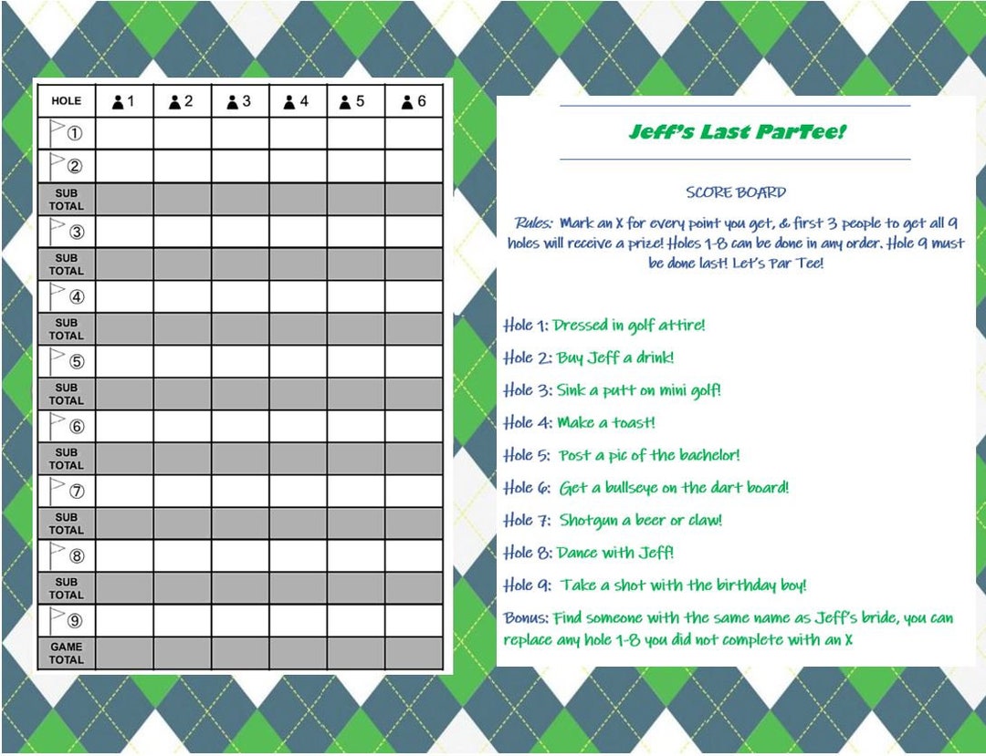 Custom Golf Party Score Card Lets Partee Golf Party Invite downloadable ...