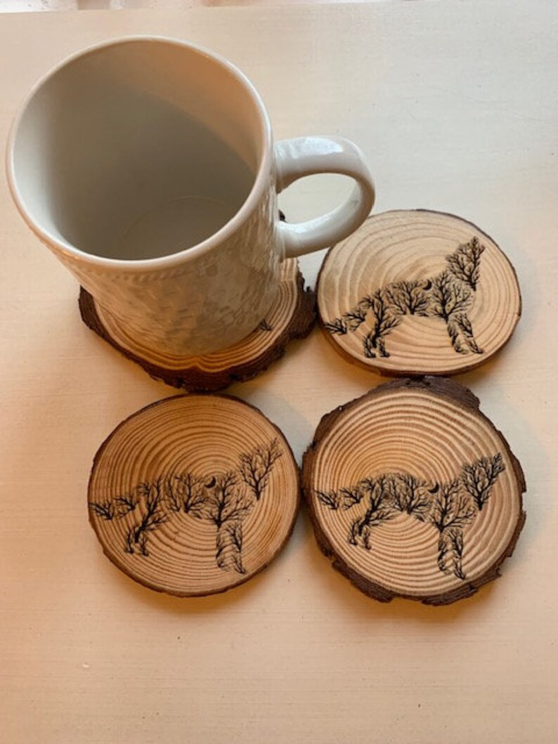 Howling Wolf Tree of Life Coaster - Etsy