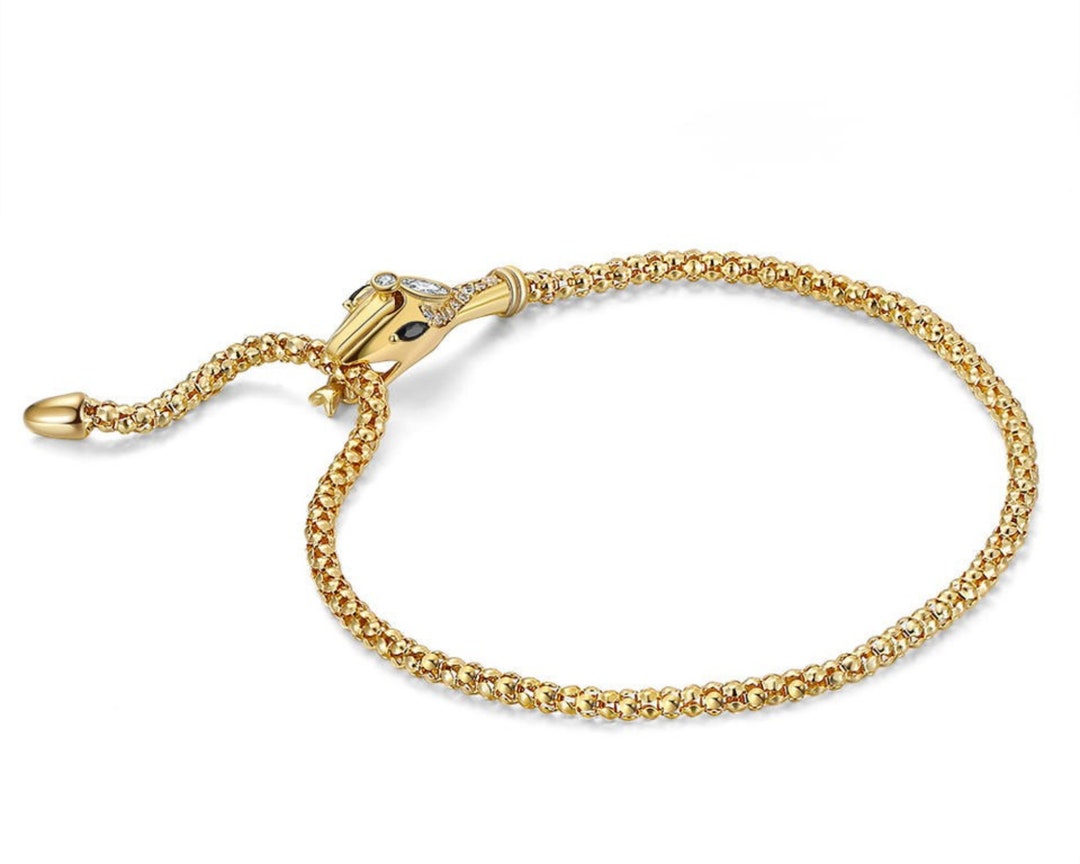 Serpent Bracelet| Diamond-cut Snake Bracelet| CZ Bracelet| Gold ...