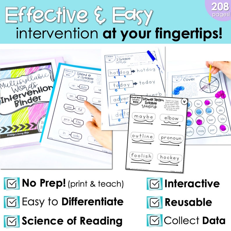 Reading Multisyllabic Words - Phonics Learning Binder, Worksheets for ...
