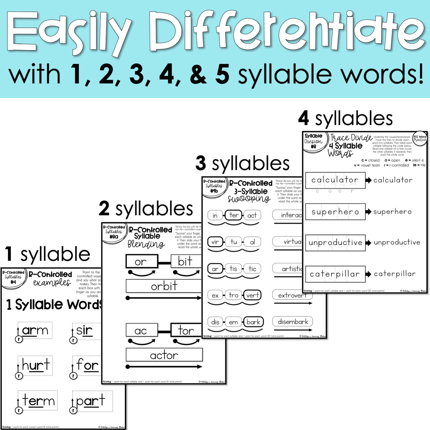 Reading Multisyllabic Words - Phonics Learning Binder, Worksheets for ...