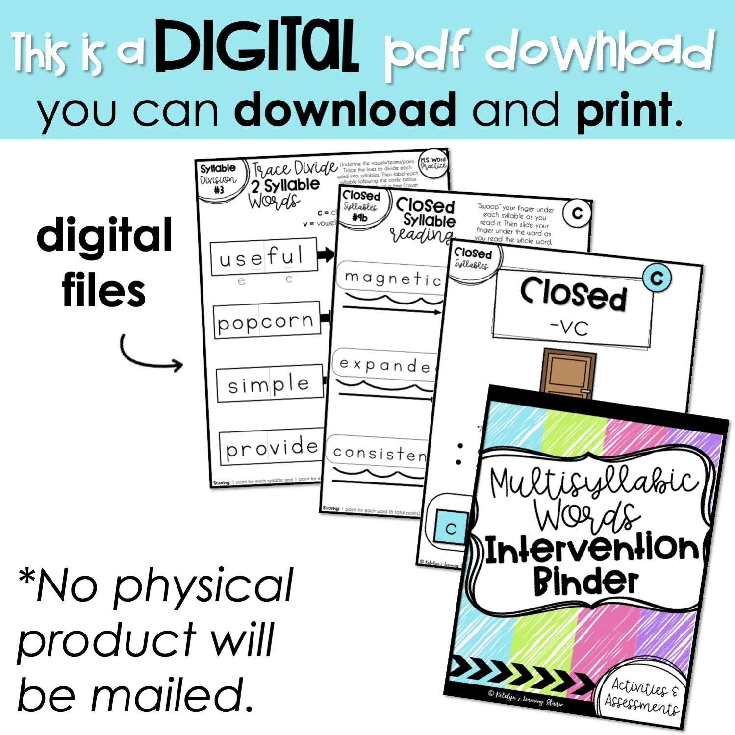 Reading Multisyllabic Words - Phonics Learning Binder, Worksheets for ...