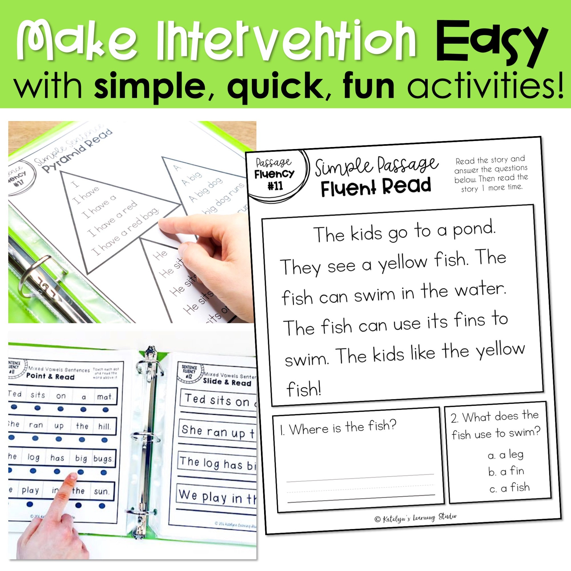 Reading Fluency Reading Activities, Beginning Reading Passages, Early ...