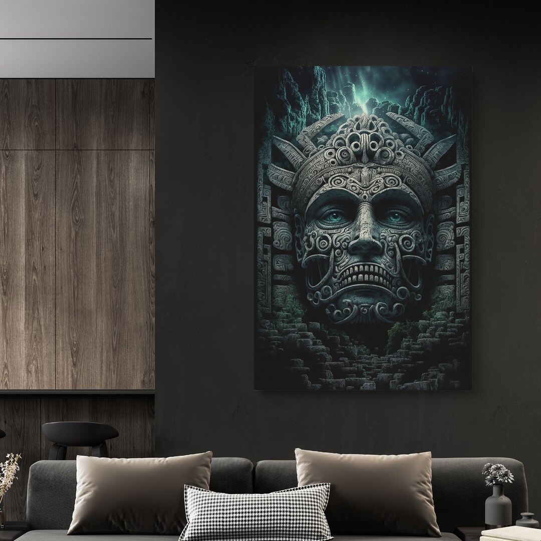 Aztech Ruins Canvas, Head Bust With Earthy Colors by Night, Sculpture ...
