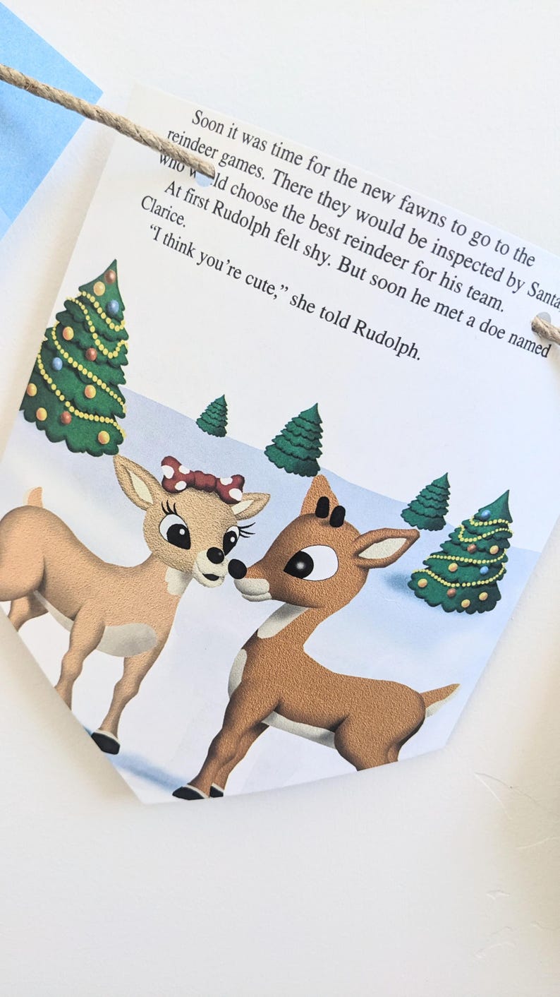 Rudolph Golden Book Page Garland: Upcycled Christmas Banner - Etsy