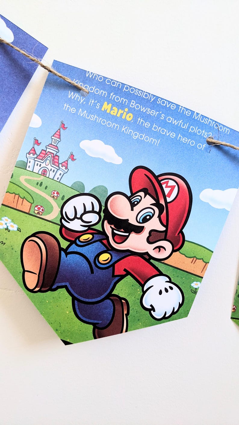 Super Mario Golden Book Page Garland, Children's Party Banner, Nursery ...