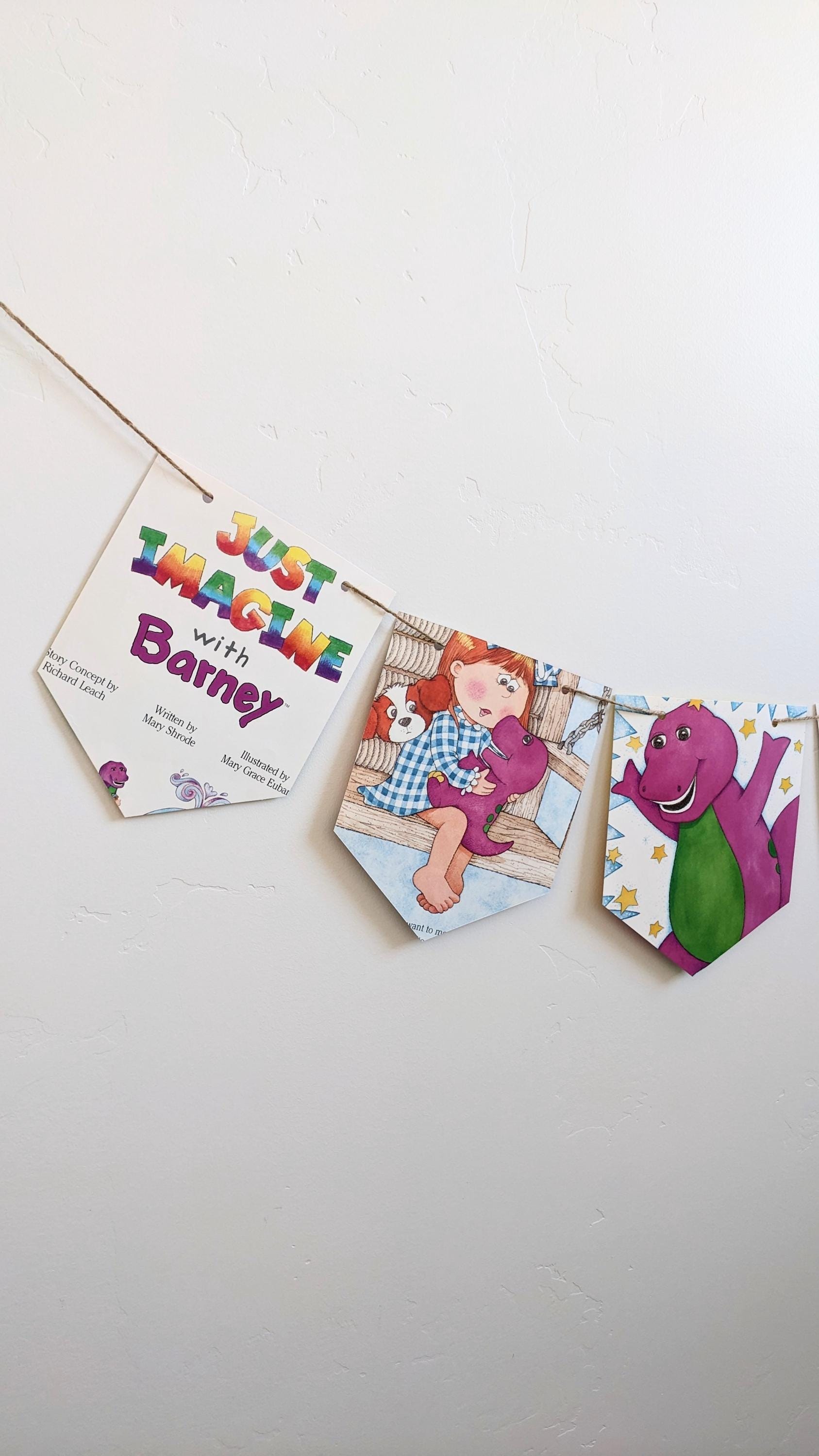 Just Imagine With Barney Book Page Garland, Children's Party Banner ...