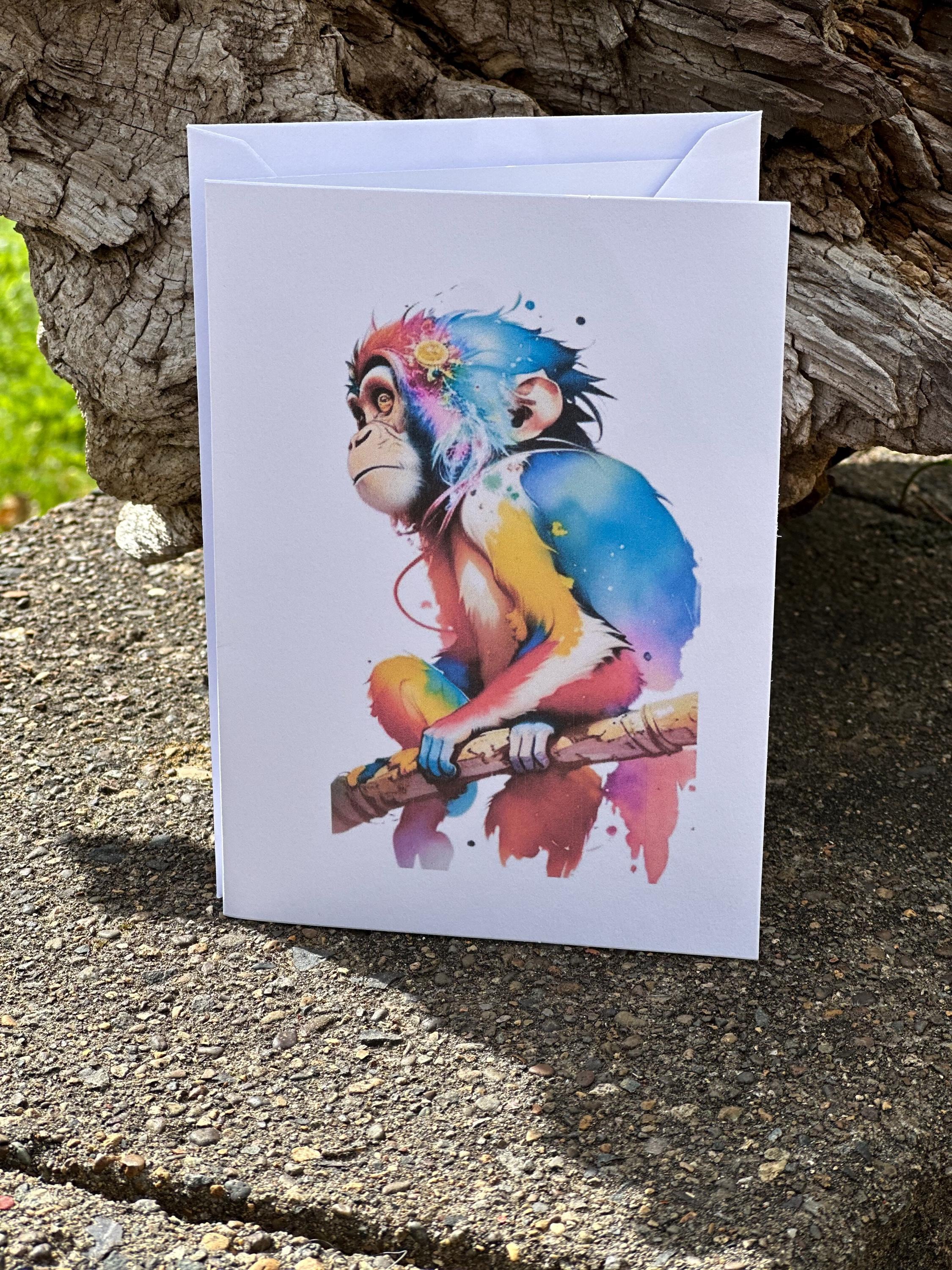 Funny Monkey Greeting Card – Watercolor Animal Art – Cheeky Monkey ...