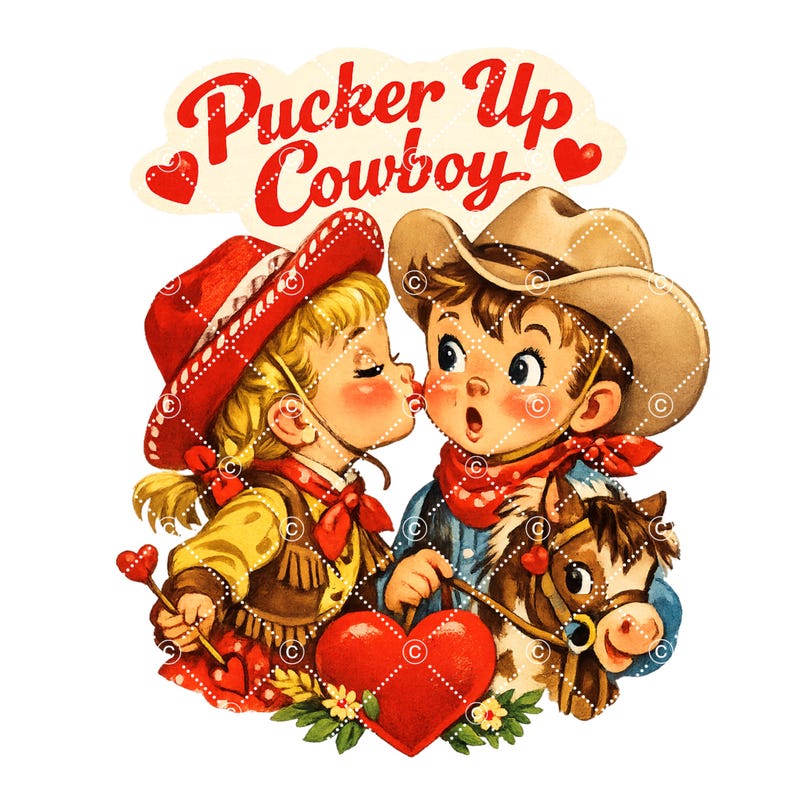 Country Western Valentine Png, Vintage Valentine’s Day Card Png, Pucker ...