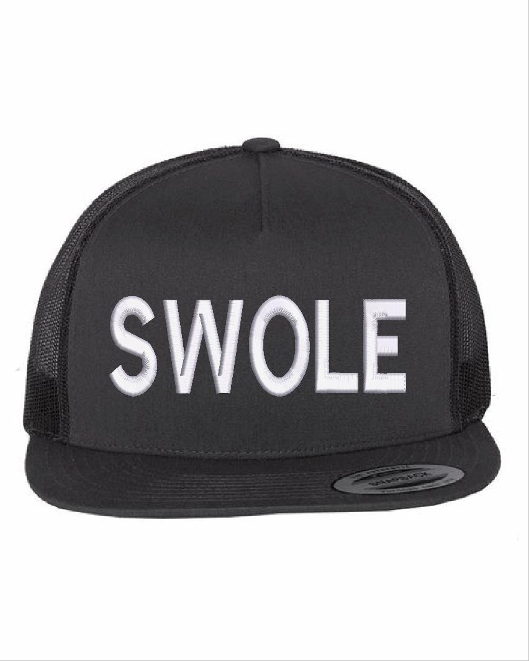 SWOLE Aka Muscular Trucker Flat Bill Black Snapback Hat Adult ...