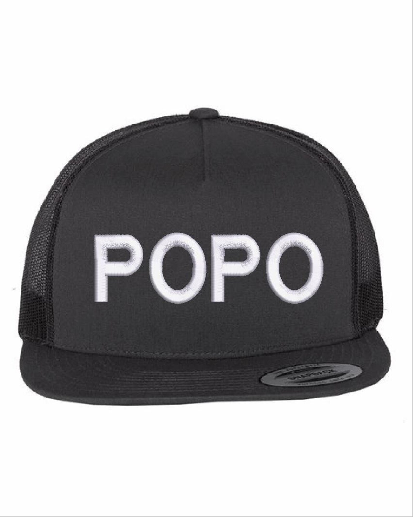 Popo Police Trucker Flat Bill Black Mesh Snapback Hat Yuppong Funny ...