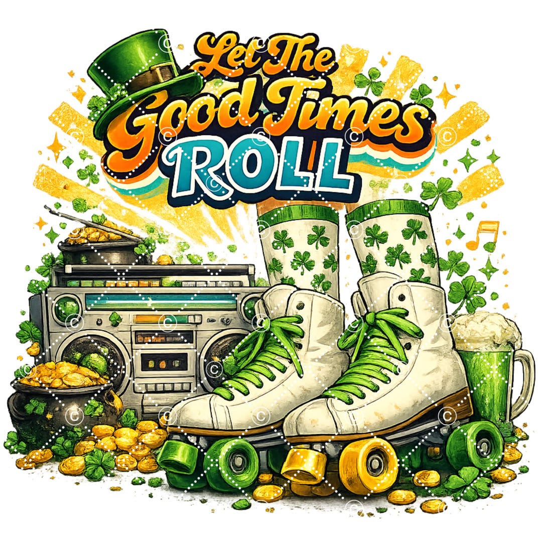 St Patrick’s Rollerskating Png Graphic Design Clipart Retro 80s Boombox ...