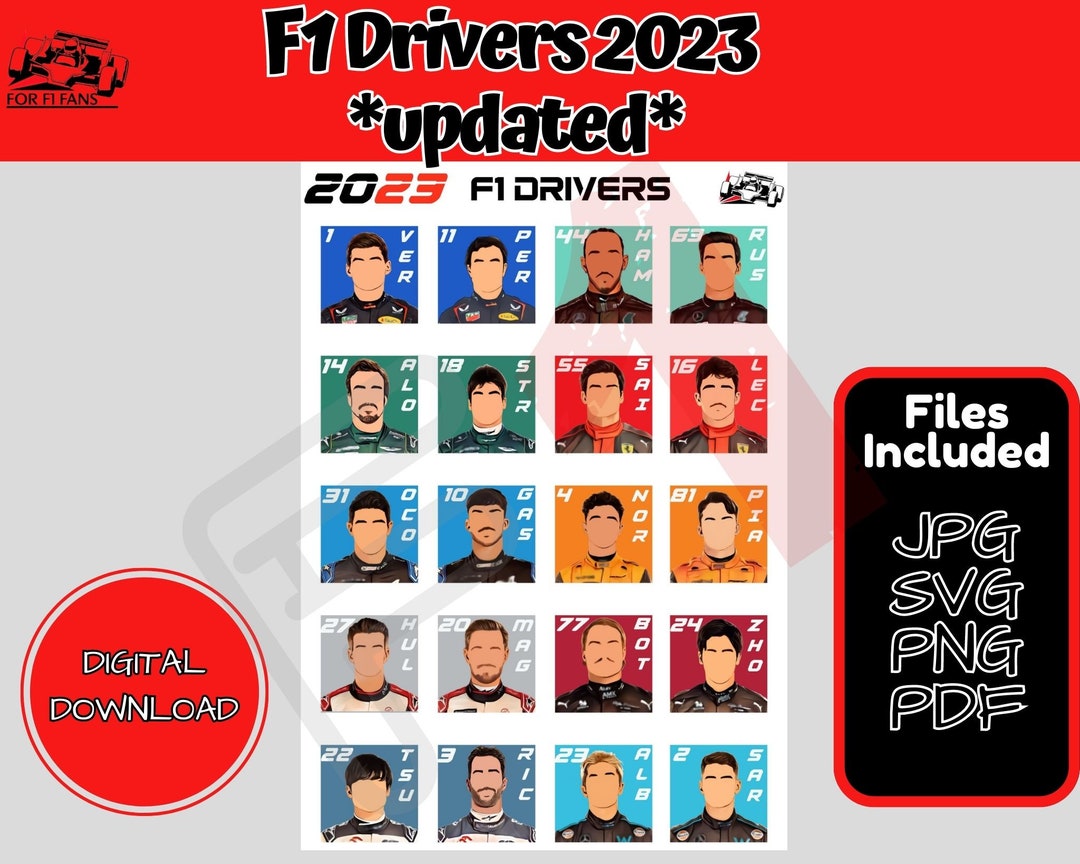 F1 Drivers UPDATED 2023 Digital Download SVG PNG Jpg Pdf - Etsy