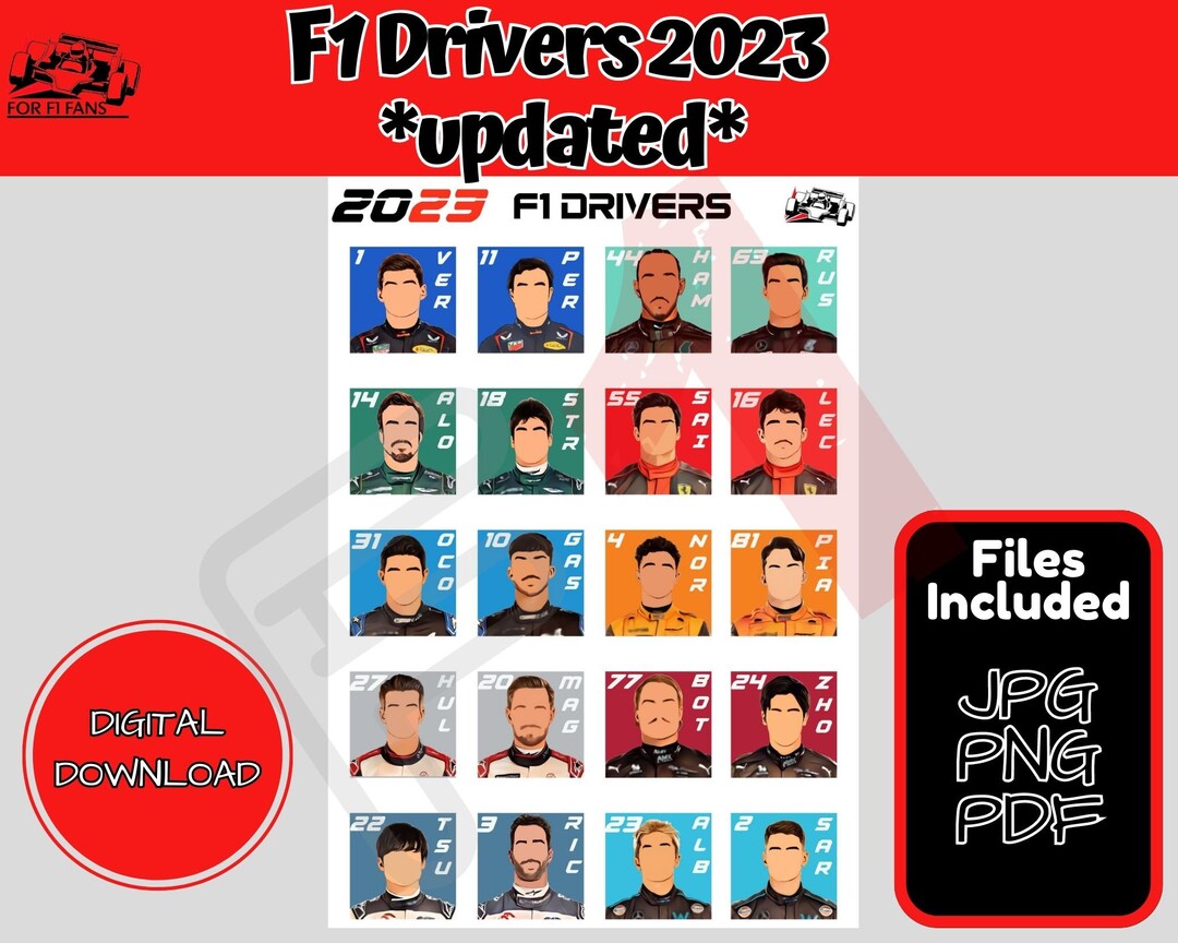 F1 Drivers *UPDATED* 2023 | Digital Download | PNG Jpg PDF | Formula ...