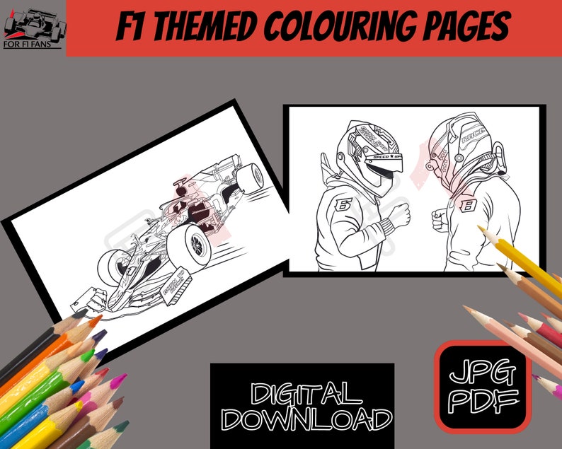 F1 Themed Colouring Pages Set of 2 F1 Printables Coloring Page Digital ...