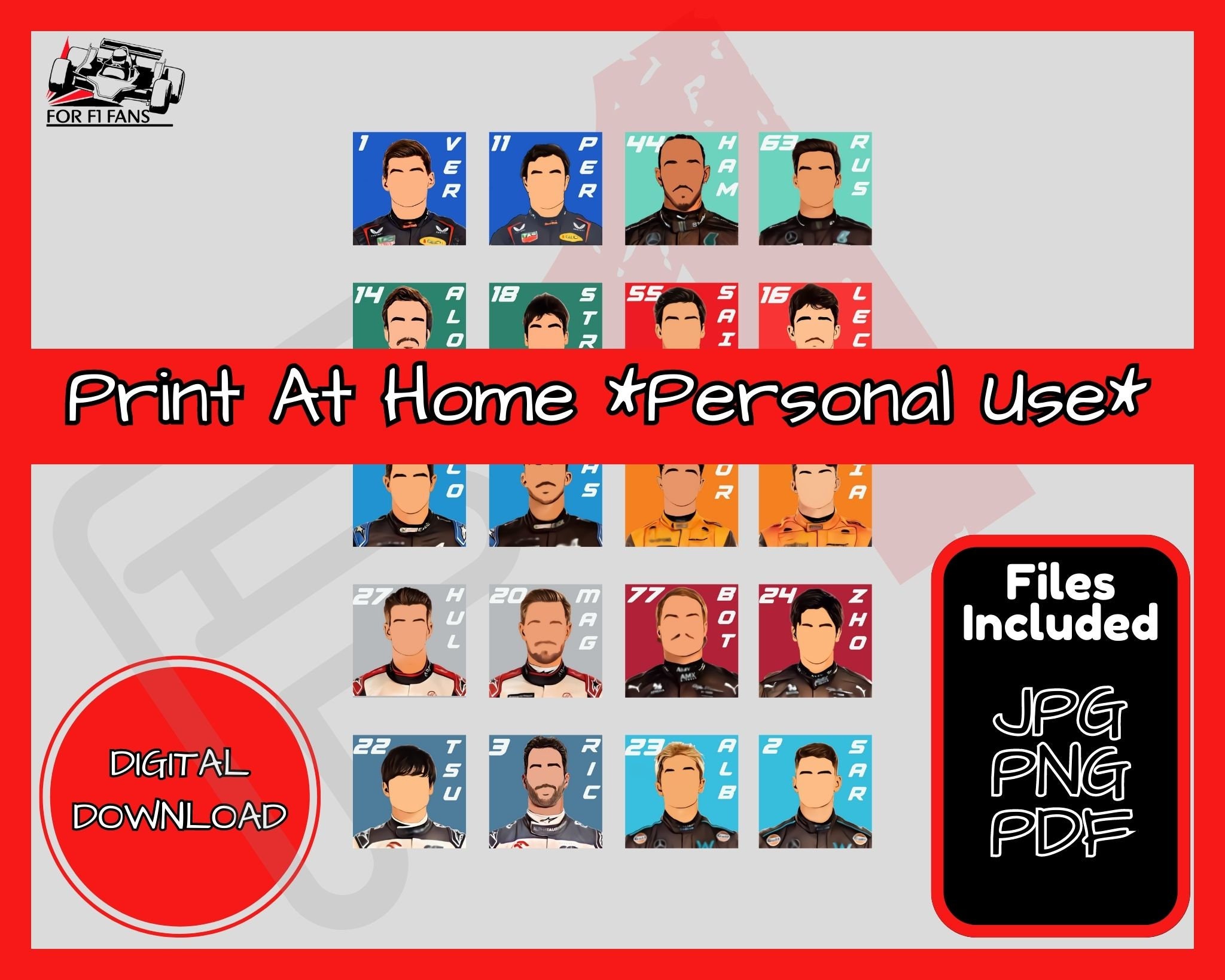 F1 Drivers *UPDATED* 2023 | Digital Download | PNG Jpg PDF | Formula ...