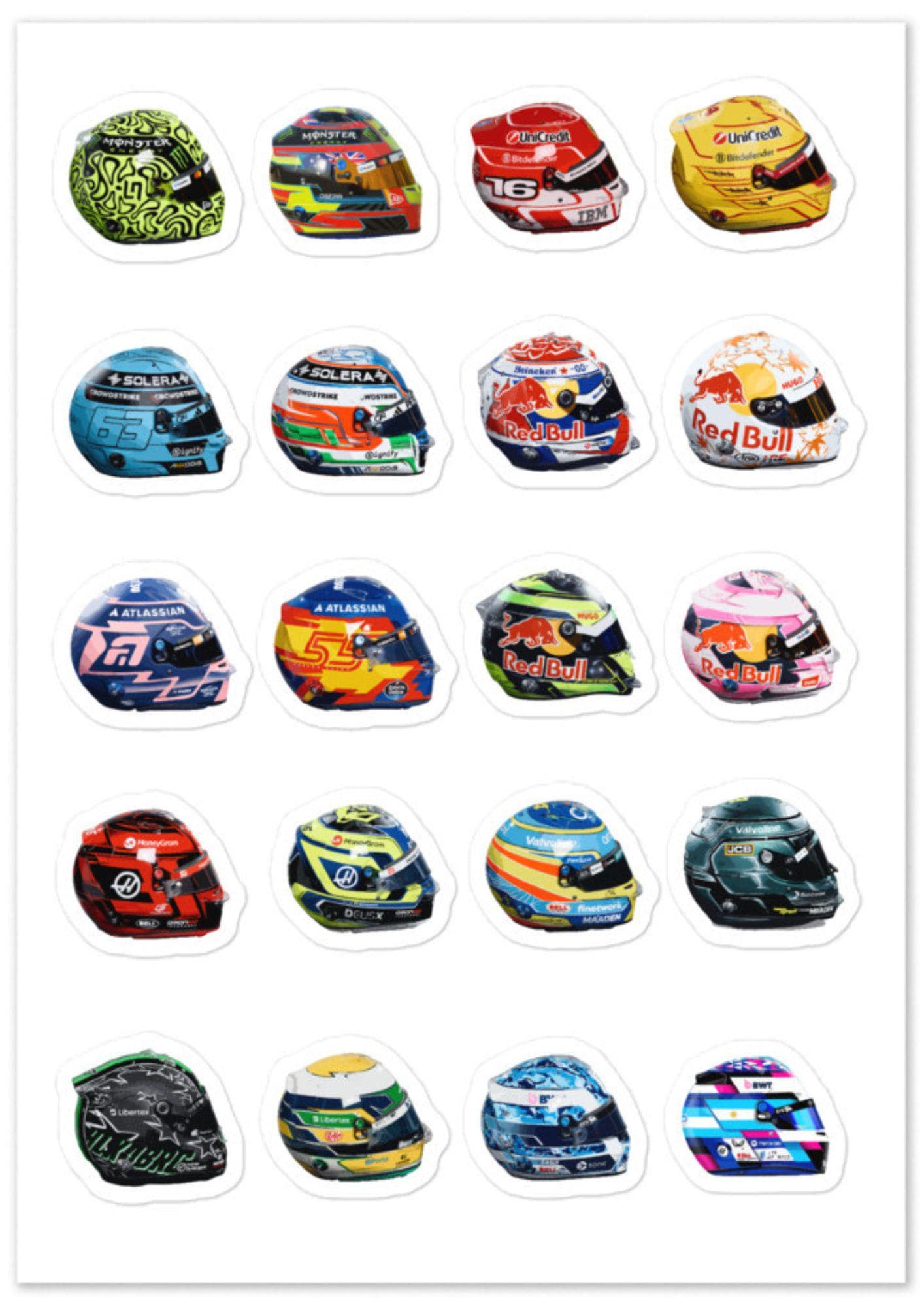 Driver Helmet Stickers Formula 1 2025 Season F1 Stickers, F1 Gift, F1 ...