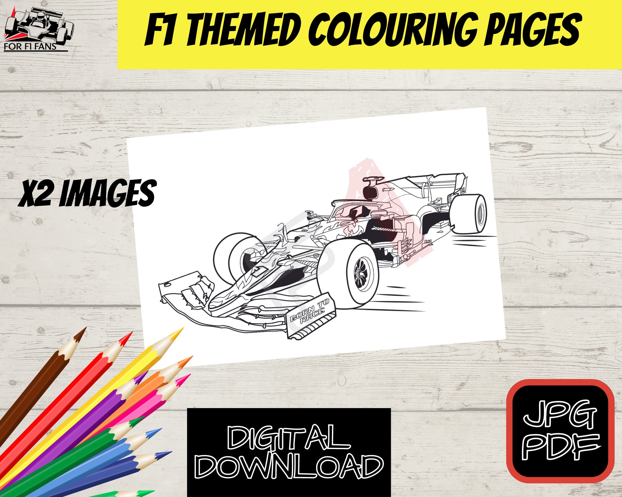F1 Themed Colouring Pages Set of 2 F1 Printables Coloring Page Digital ...