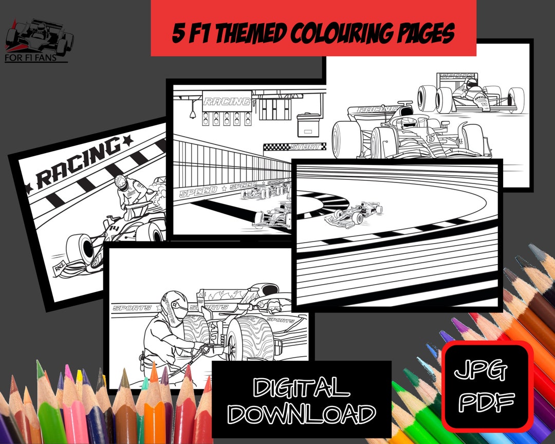 F1 Themed Colouring Pages Set of 5 F1 Printables Coloring Page Digital ...