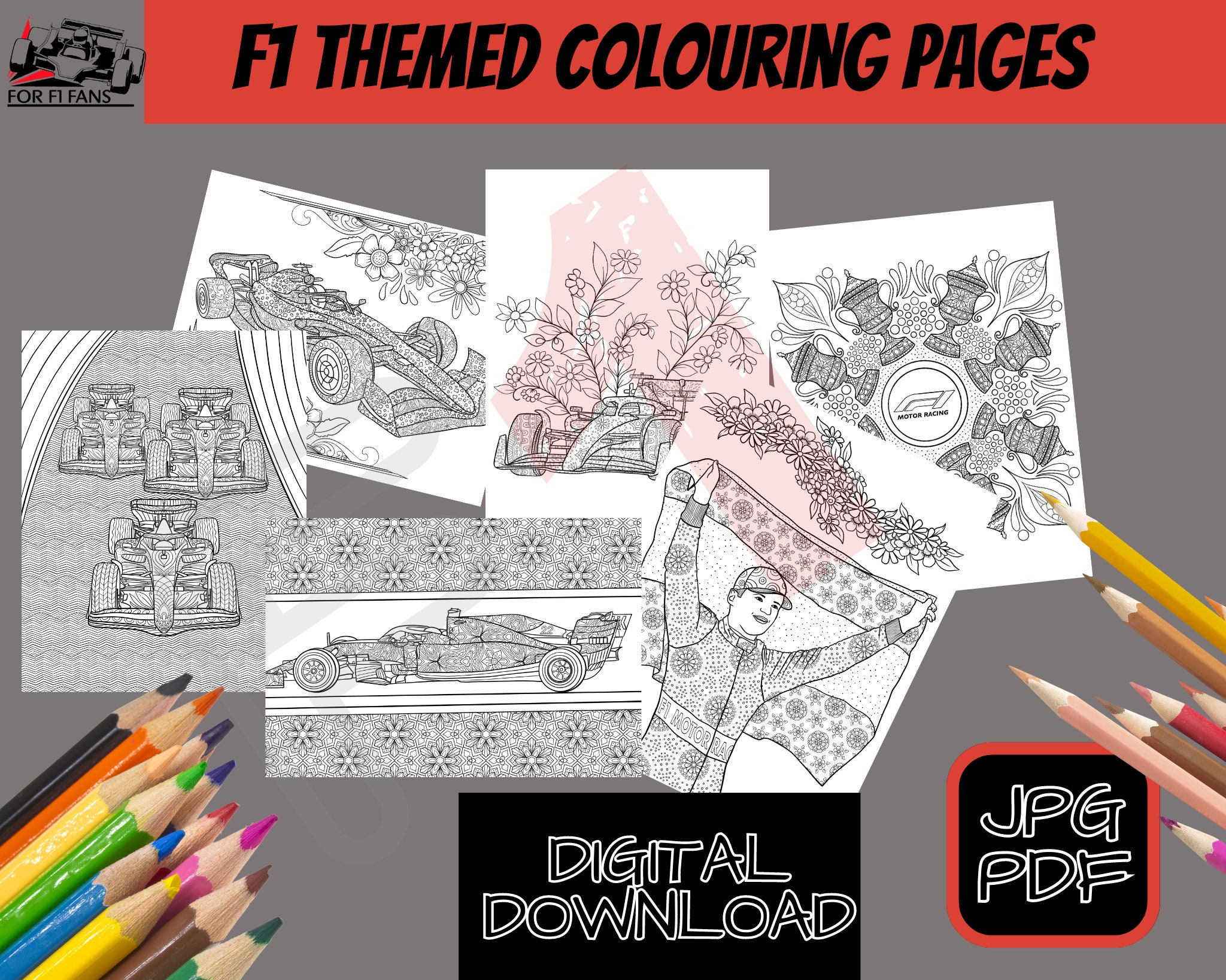 F1 Themed Colouring Pages Set of 5 F1 Printables Coloring Page Digital ...