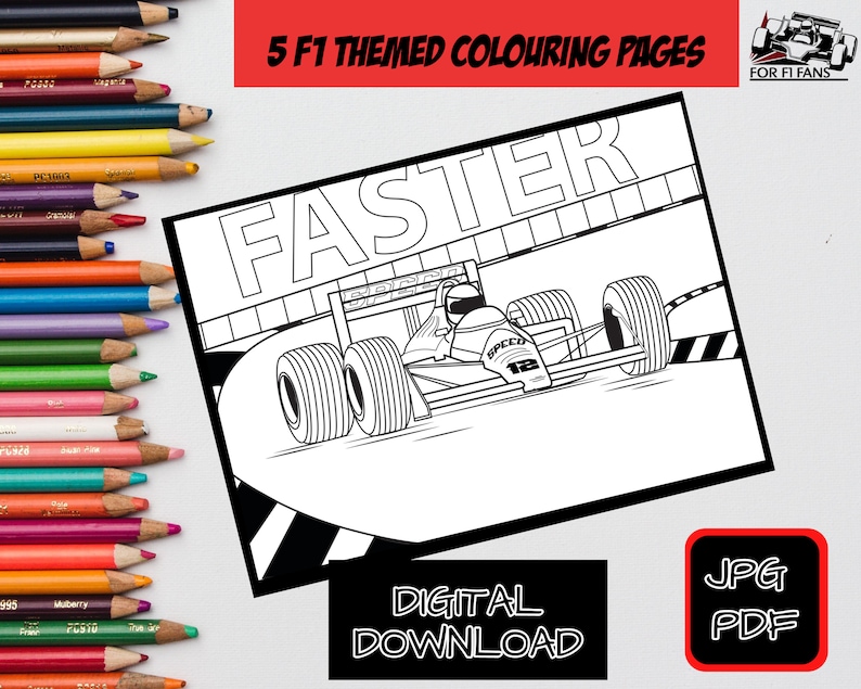 F1 Themed Colouring Pages Set of 5 F1 Printables Coloring Page Digital ...